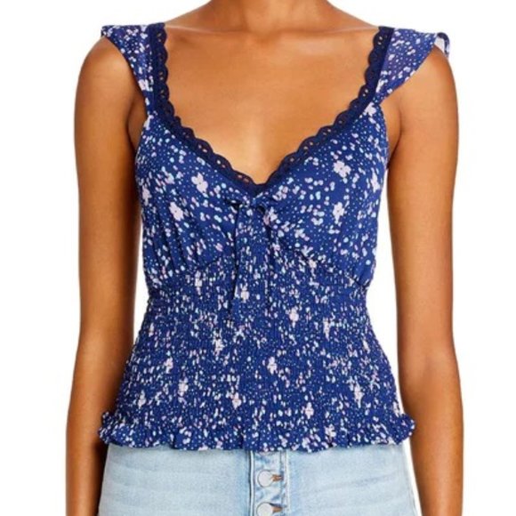 Aqua | Tops | Aqua Womens Blue Smocked Eyelet Top Size M Medium New W ...